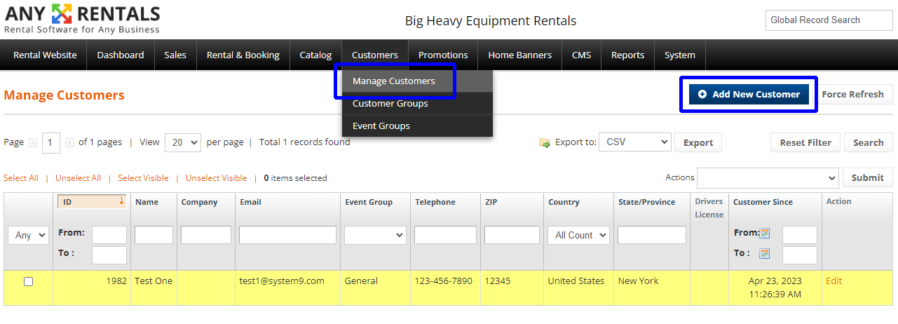 Add a New Customer Account - Any Rentals